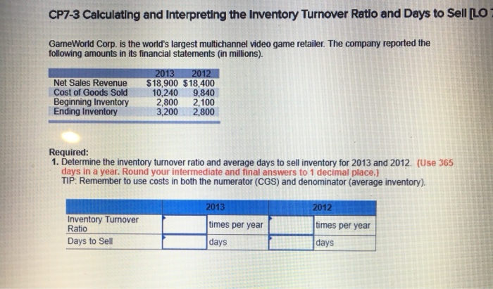 Solved CP7-3 Calculating and Interpreting the Inventory | Chegg.com