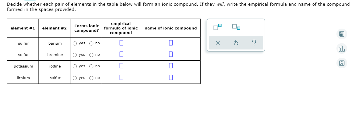 Solved Decide whether each pair of elements in the table | Chegg.com