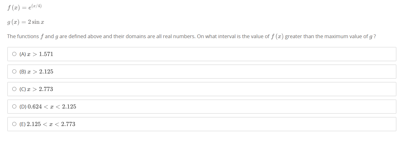 Solved f(x)=e(x/4)g(x)=2sinx The functions f and g are | Chegg.com