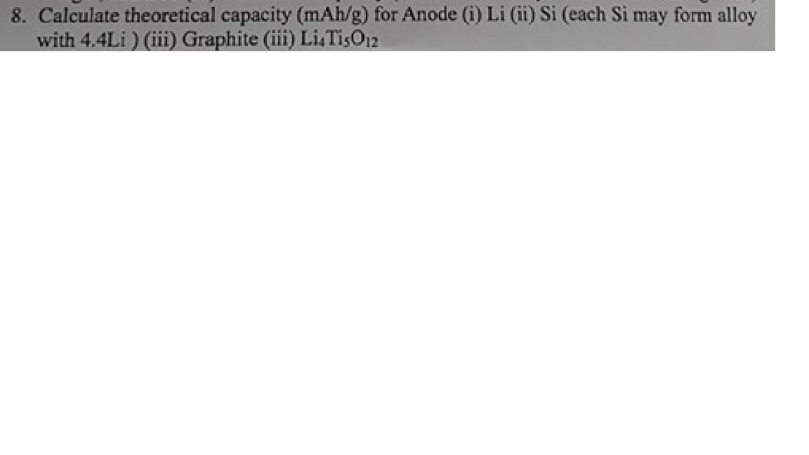Solved 8. Calculate theoretical capacity (mAh/g) for Anode | Chegg.com
