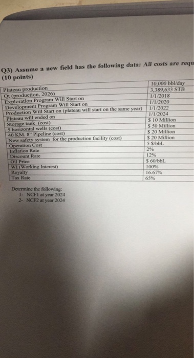 Q3 Assume A New Field Has The Following Data All