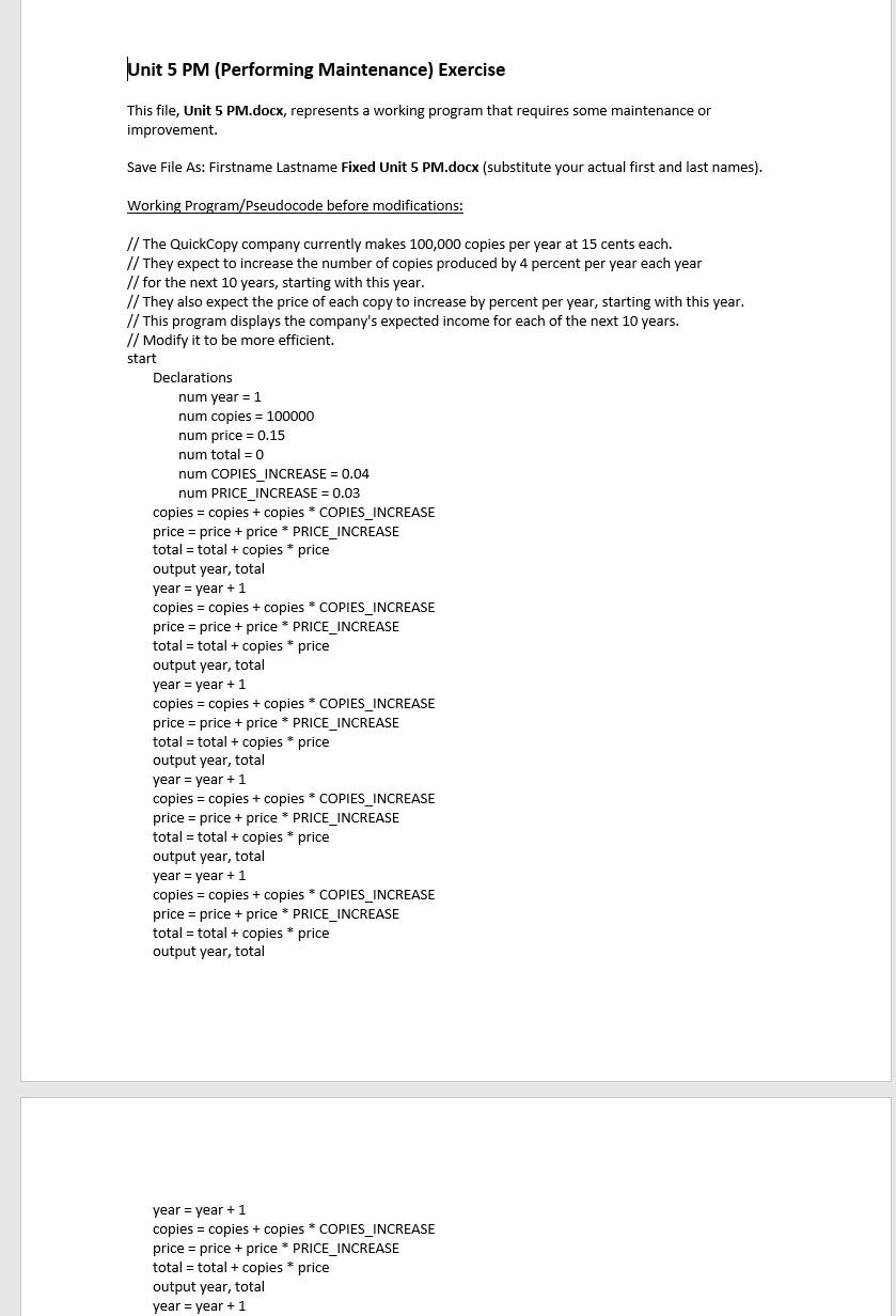 Solved Unit 5 PM (Performing Maintenance) Exercise This | Chegg.com