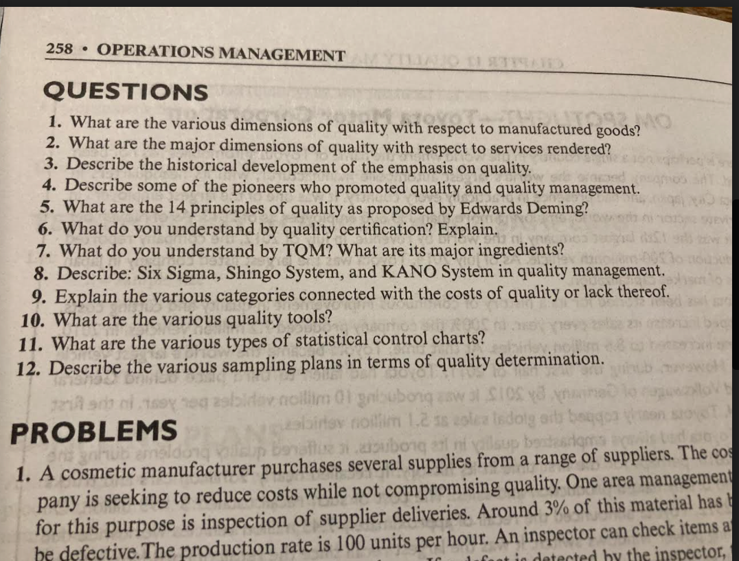 Solved 258 • OPERATIONS MANAGEMENT QUESTIONS 1. What are the | Chegg.com