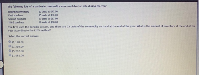 Solved The following units of an inventory item were | Chegg.com