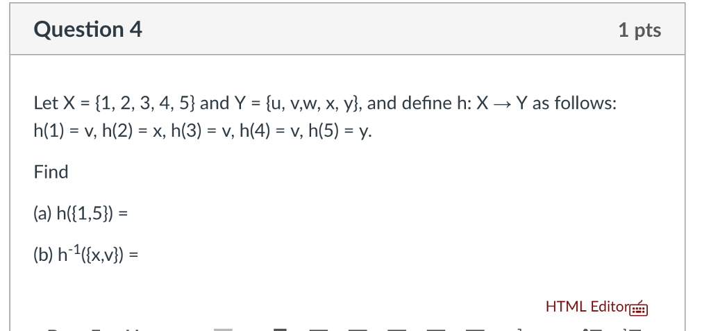Solved Question 4 1 pts Let X = {1, 2, 3, 4, 5} and Y = {u, | Chegg.com