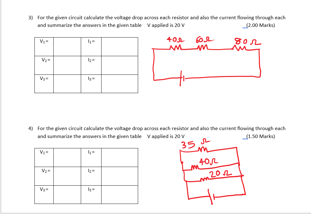 Solved 3) For the given circuit calculate the voltage drop | Chegg.com
