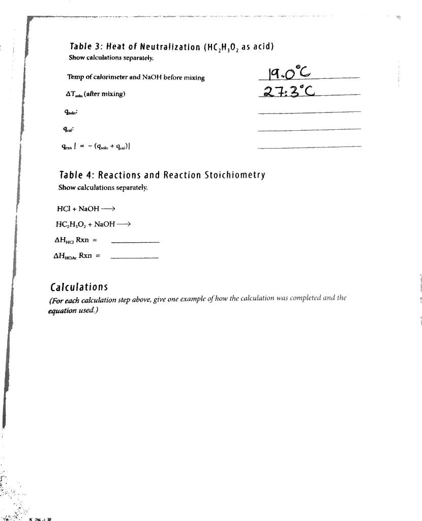 DATE NAME INSTRUCTOR; SECTION/GROUP Table 1: Heat | Chegg.com