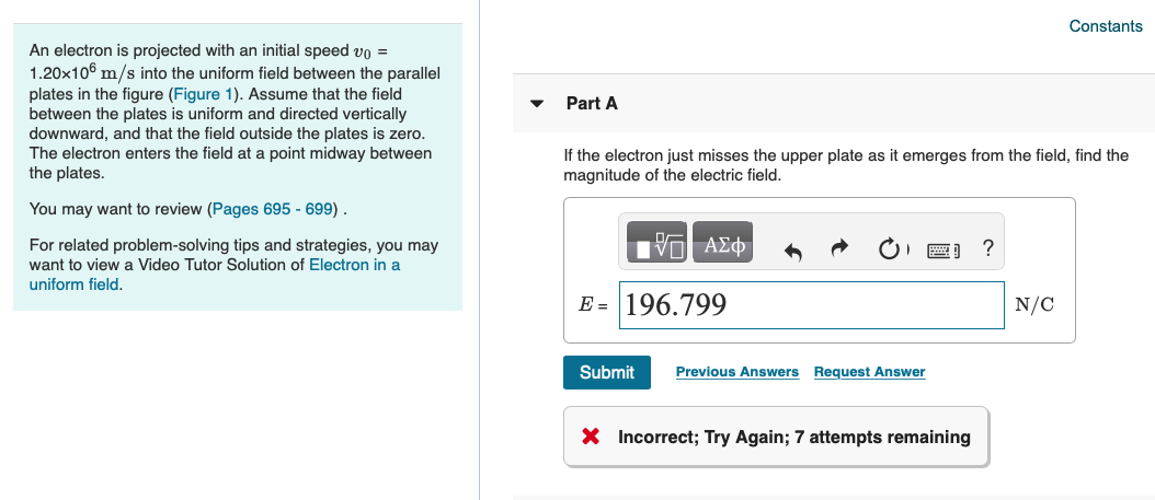 Solved Constants An electron is projected with an initial | Chegg.com