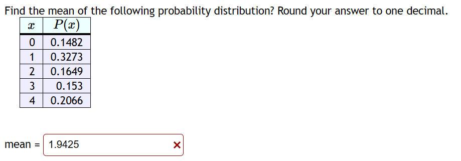 Solved Find the mean of the following probability | Chegg.com