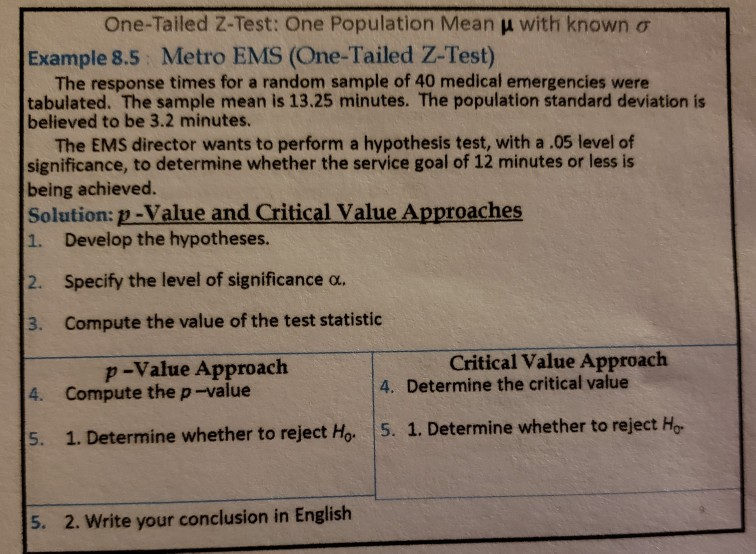 Solved One-Tailed Z-Test: One Population Mean μ with known σ | Chegg.com