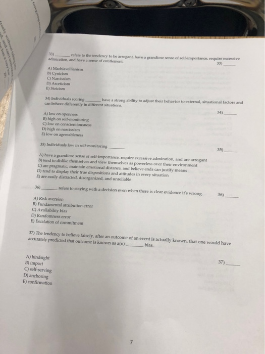 Solved 33) , refers to the tendency to be arrogant, have a | Chegg.com