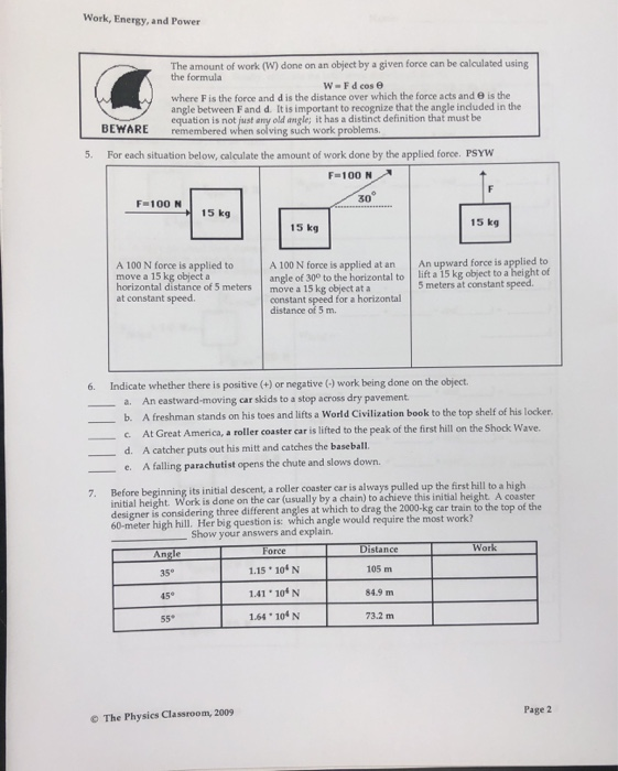 Solved Work, Energy, and Power The amount of work (W) done | Chegg.com