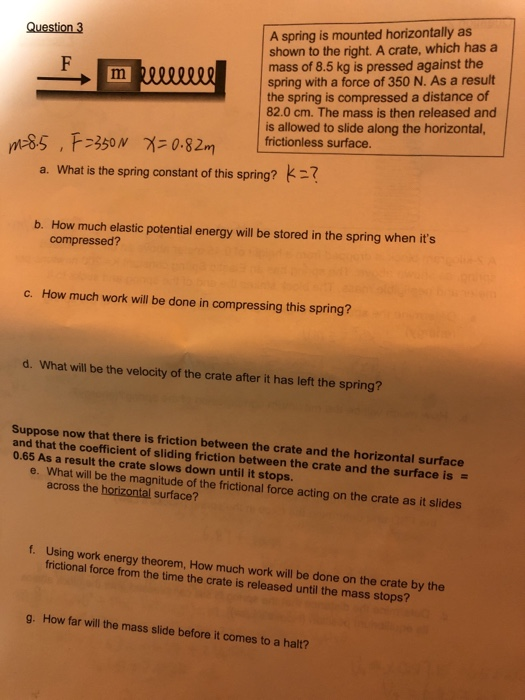 Solved A spring is mounted horizontally as shown to the | Chegg.com