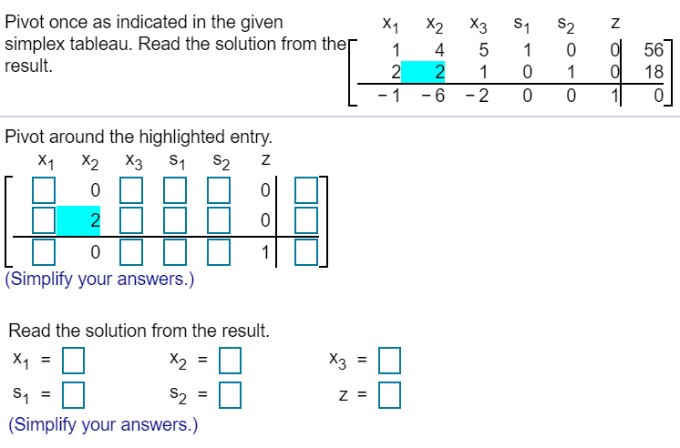 Solved N Pivot once as indicated in the given simplex | Chegg.com