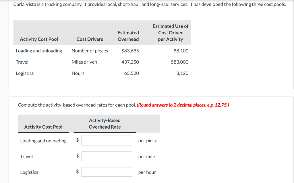 Solved Carla Vista is a trucking company. It provides local, | Chegg.com