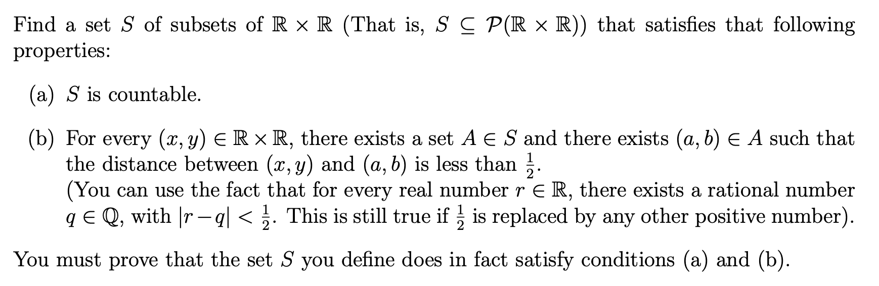 Solved Find a set S of subsets of R×R (That is, S⊆P(R×R) ) | Chegg.com