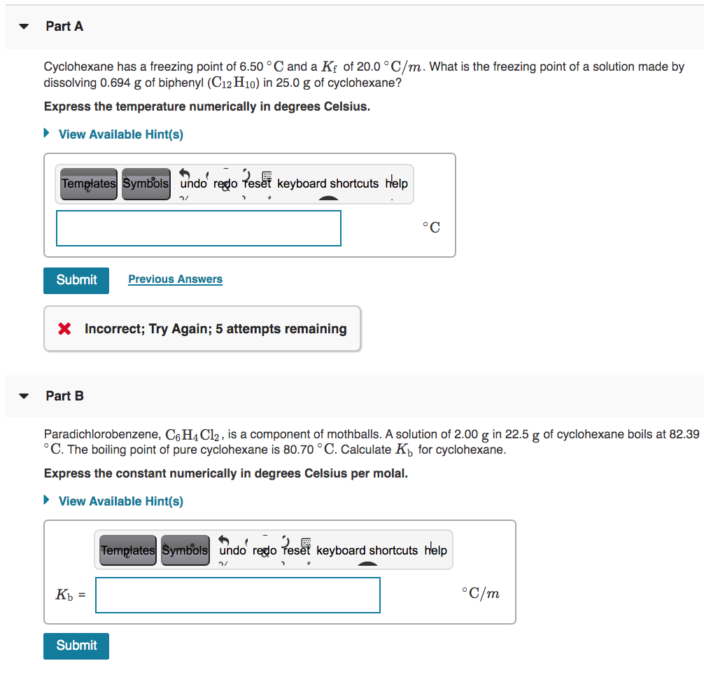 Solved Part A Cyclohexane has a freezing point of 6.50 °C | Chegg.com