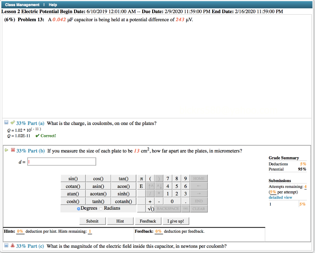 Solved Class Management | Help Lesson 2 Electric Potential | Chegg.com