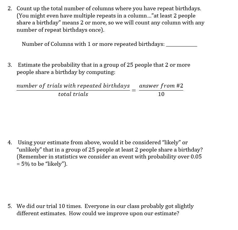 ny students of probability study a famous "birthday | Chegg.com