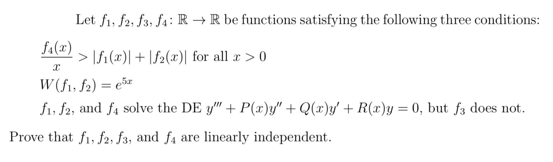 Solved Let fi, f2, f3, f4: R + R be functions satisfying the | Chegg.com