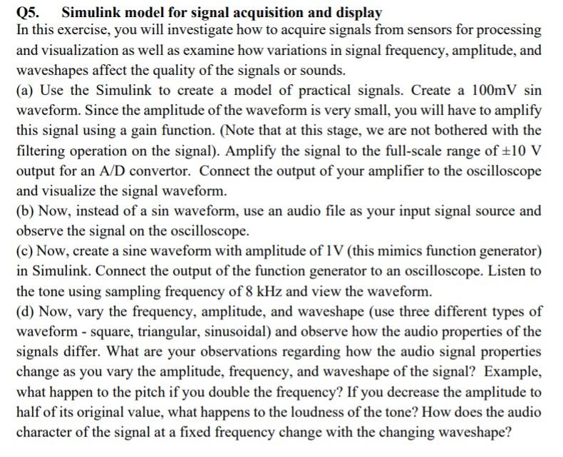 Q5. Simulink model for signal acquisition and display | Chegg.com