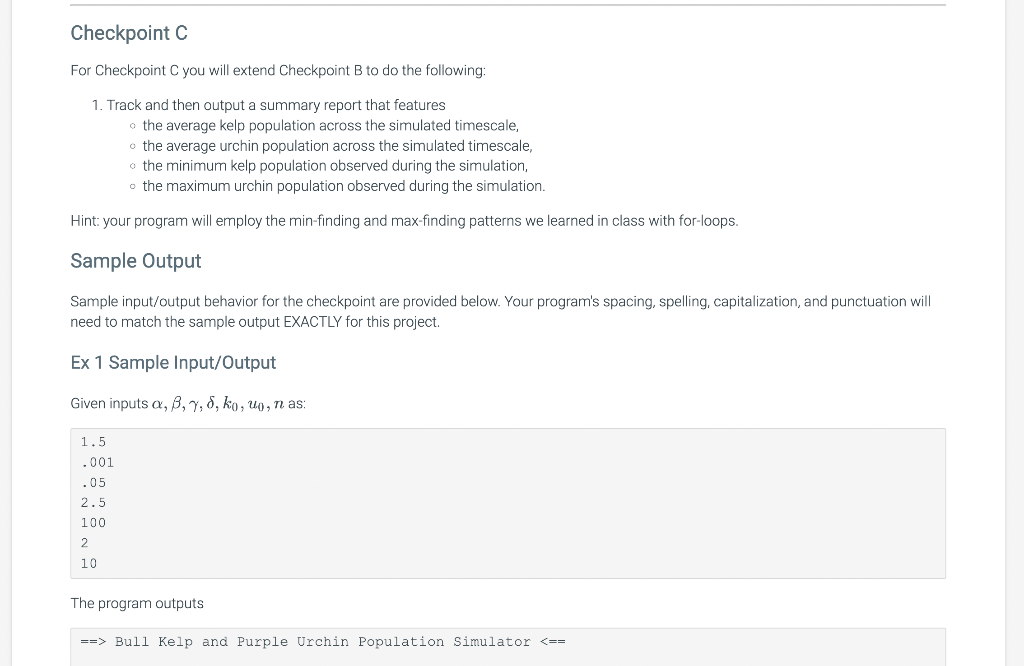 Solved 5.14 PROJ-1: Kelp \& Urchin Population Simulator | Chegg.com