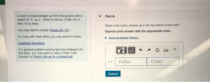 Solved A rock is tossed straight up from the ground with a | Chegg.com
