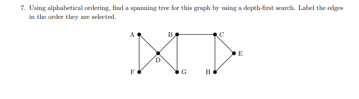 Solved 7. Using alphabetical ordering, find a spanning tree | Chegg.com
