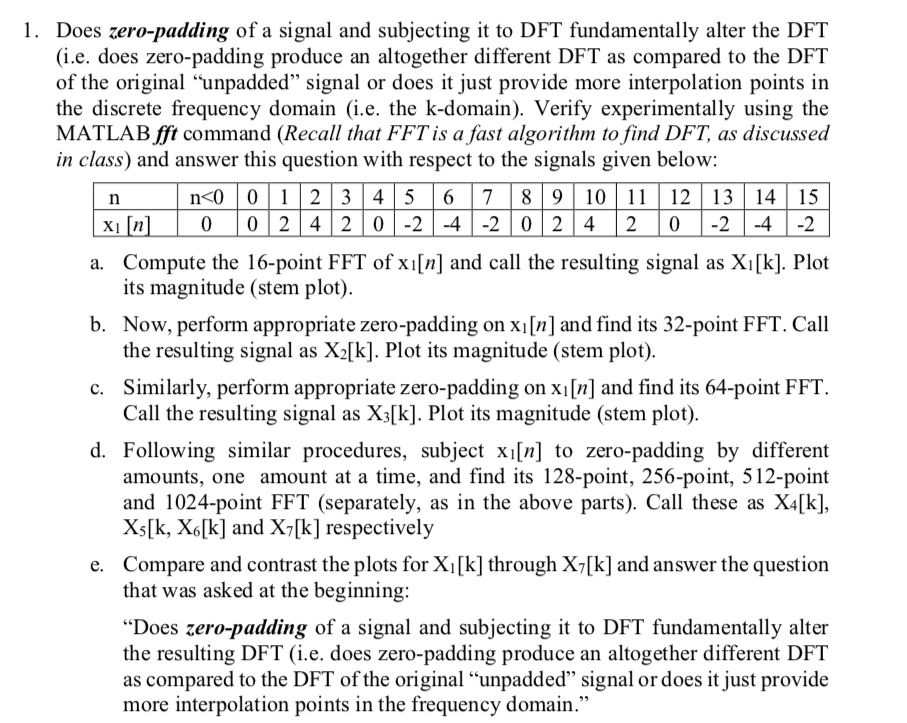 Solved 1. Does zero-padding of a signal and subjecting it to | Chegg.com