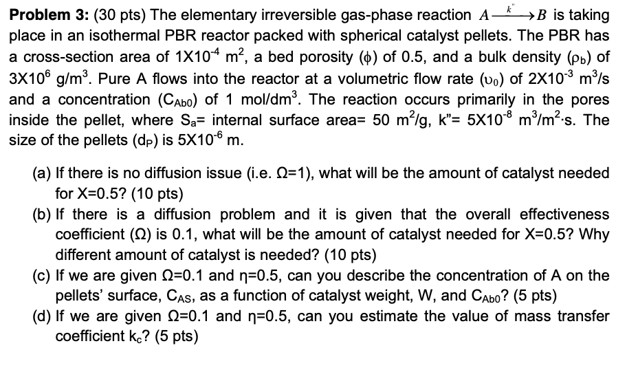 Solved Problem 3: (30pts) The elementary irreversible | Chegg.com