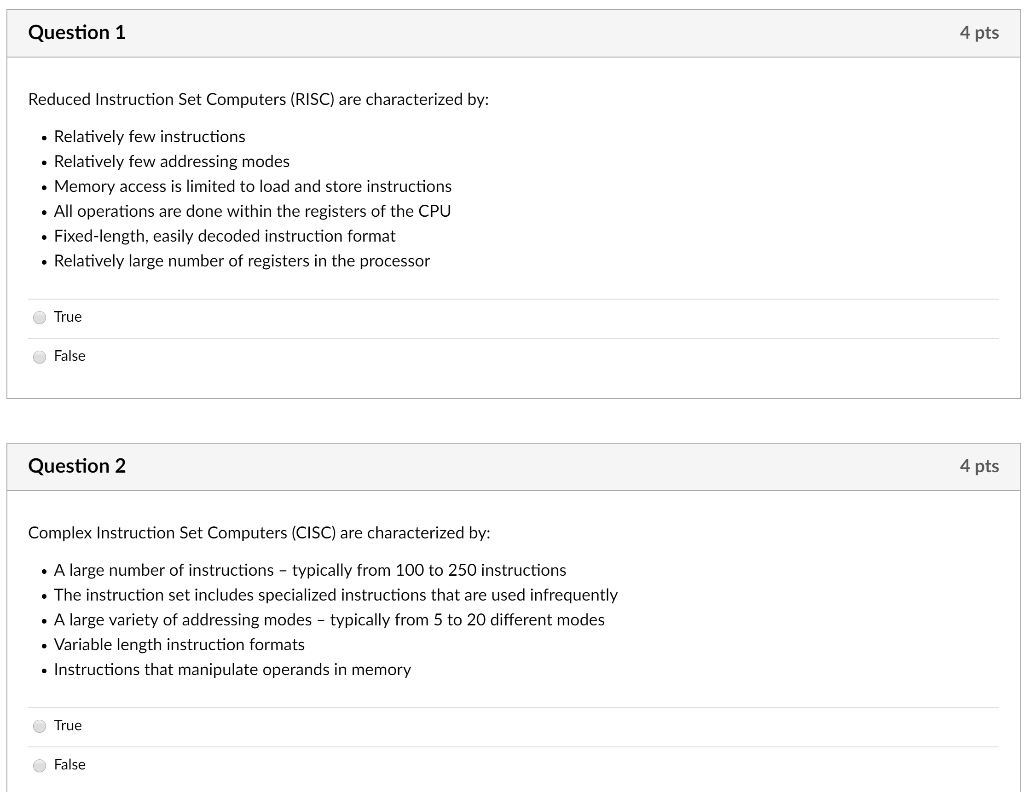 Question1 4 pts Reduced Instruction Set Computers | Chegg.com