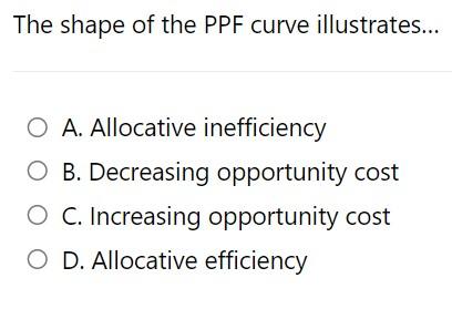 Solved The shape of the PPF curve illustrates... O A. | Chegg.com