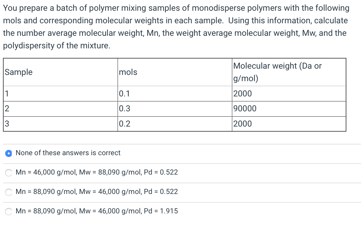 Solved You prepare a batch of polymer mixing samples of | Chegg.com