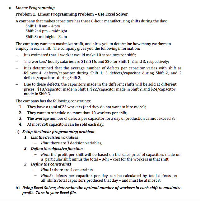 Linear Programming Problem 1. Linear Programming | Chegg.com