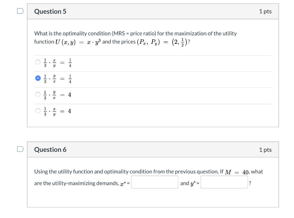 Solved Question 5 1 Pts What Is The Optimality Condition