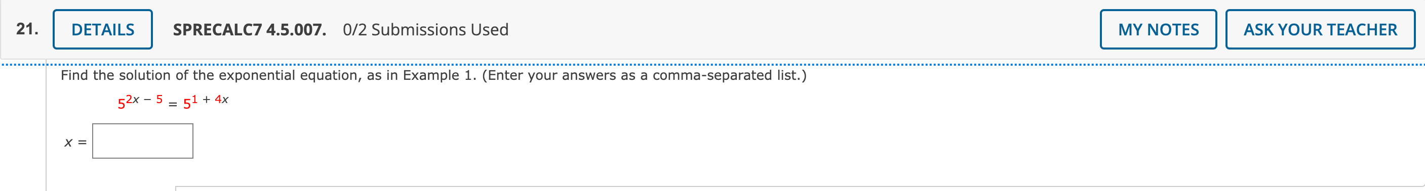 Solved 21. DETAILS SPRECALC7 4.5.007. 0/2 Submissions Used | Chegg.com