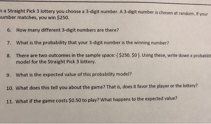 Solved n a Straight Pick 3 lottery you choose a 3-digit | Chegg.com