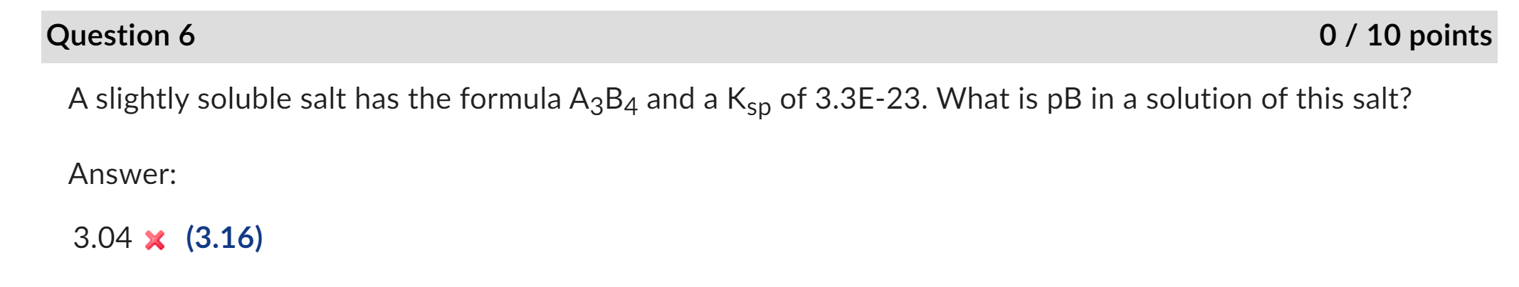 Solved Question 6A slightly soluble salt has the formula | Chegg.com