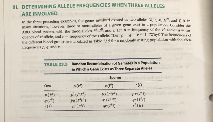 Solved III. DETERMINING ALLELE FREQUENCIES WHEN THREE | Chegg.com