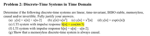 Solved Problem 2: Discrete-Time Systems in Time Domain | Chegg.com