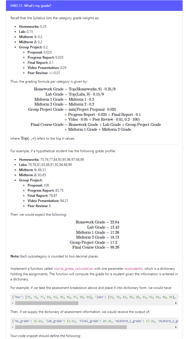 HW2.11. What's my grade? Recall that the Syllabus | Chegg.com