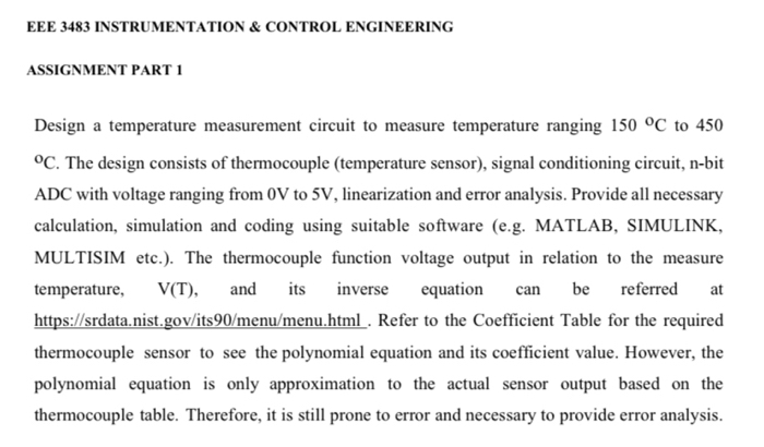 Solved ASSIGNMENT PART 1 Design a temperature measurement | Chegg.com