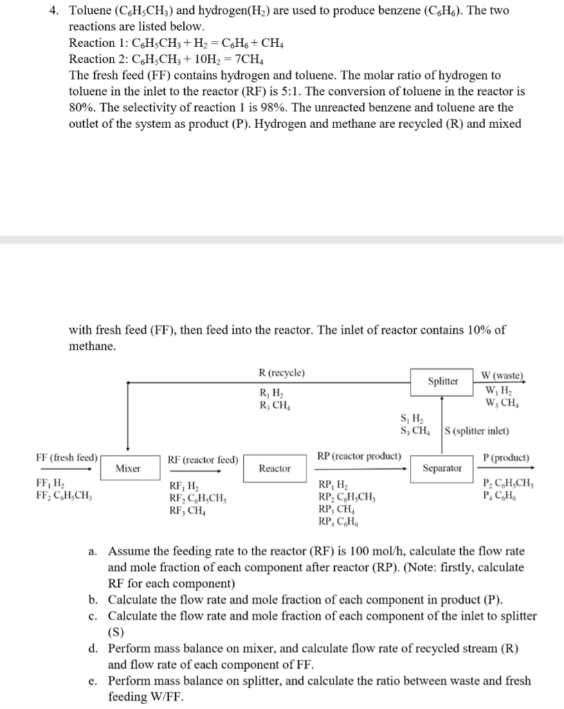 Solved Toluene (CHsCH3) and hydrogen(H2) are used to produce | Chegg.com