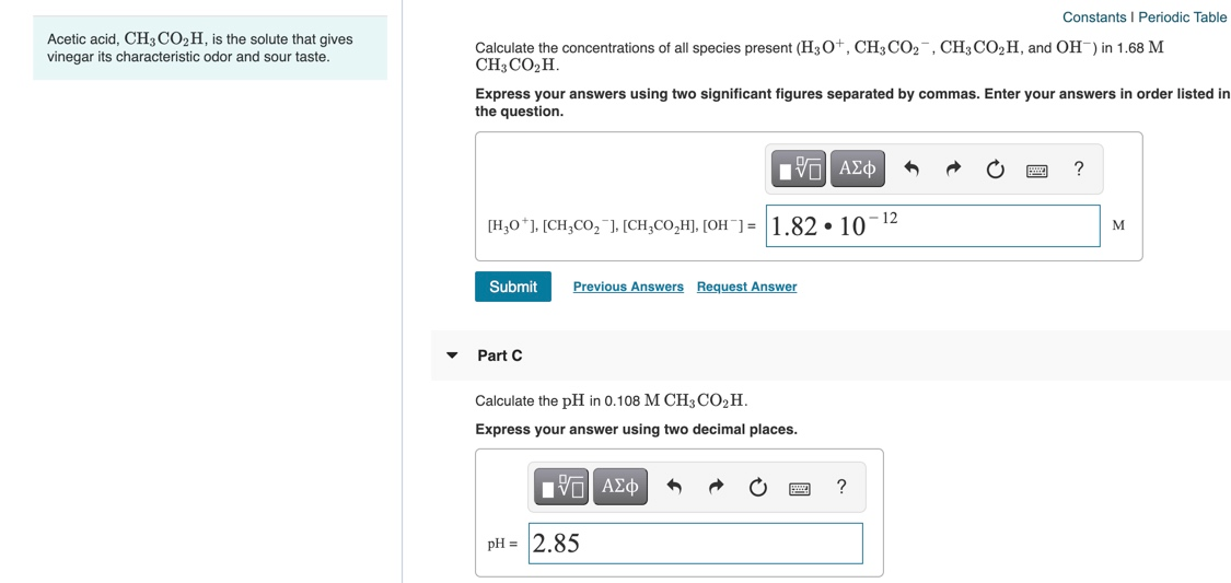 Solved Constants Periodic Table Acetic acid, CH3 CO2H, is | Chegg.com