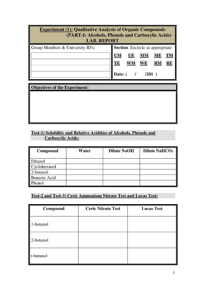 Solved Experiment (1): Qualitative Analysis of Organic | Chegg.com
