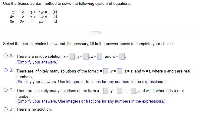 Solved Use the Gauss-Jordan method to solve the following | Chegg.com