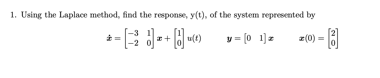 Solved 1. Using the Laplace method, find the response, y(t), | Chegg.com