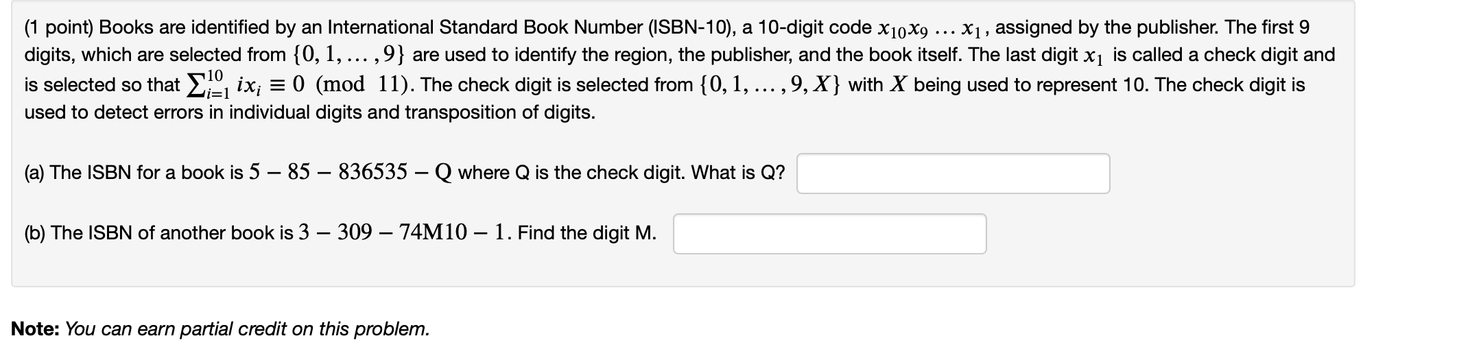 Solved (1 point) Books are identified by an International | Chegg.com