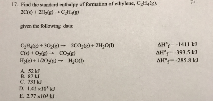 Solved 17. Find the standard enthalpy of formation of | Chegg.com