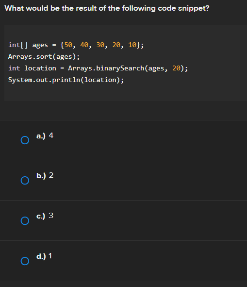 Solved What would be the result of the following code | Chegg.com